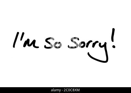 I’m so sorry! handwritten on a white background Stock Photo - Alamy