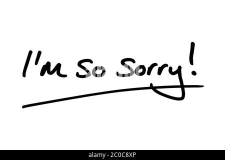 I’m so sorry! handwritten on a white background Stock Photo - Alamy