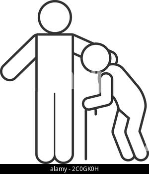pictogram old man with a cane over white background, line style, vector ...