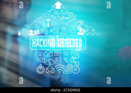 Writing note showing Hacking Detected. Business concept for activities ...