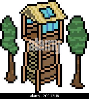Pixel art Tree house. 8 bit Children's treehouse. Graphics of an old ...
