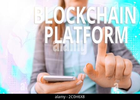 Handwriting text writing Blockchain Platform. Conceptual photo thing ...