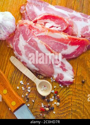 bacon and aroma spice on a table Stock Photo - Alamy