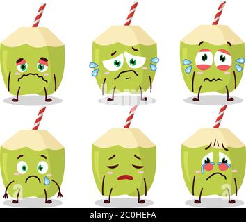 Coconut drink cartoon character with sad expression. Vector ...