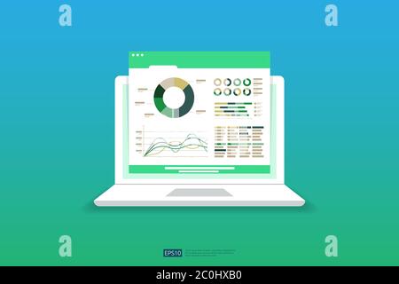 Web statistics analytic charts on Computer screen icon set. Flat vector ...