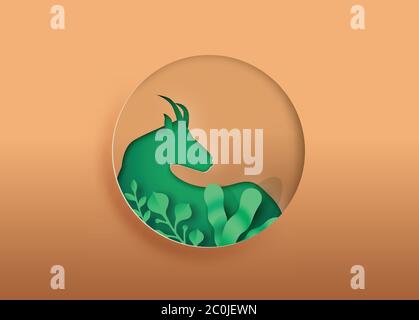 Eco friendly farming papercut illustration with farm field and plant ...