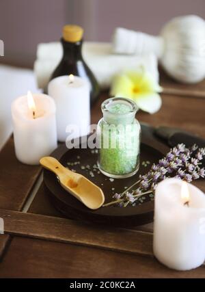 Elements of spa massage in spa salon Stock Photo - Alamy