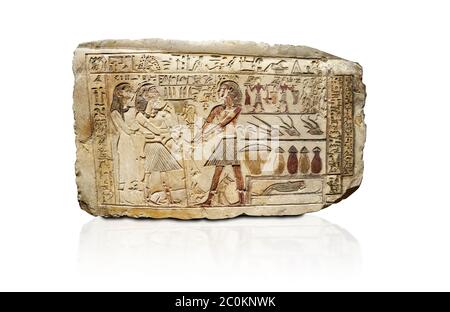 Ancient Egyptian stele showing Iti & Neferu receiving food offerings ...