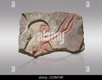 Ancient Egyptian Talatat block with a female worhiper of tambourine ...