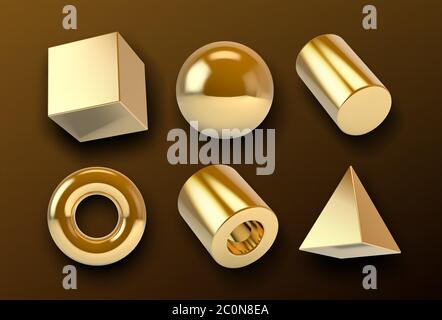 Golden metallic torus. Set of 3D torus objects. Donut realistic ...