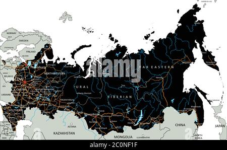 High detailed Russia road map with labeling Stock Vector Image & Art ...