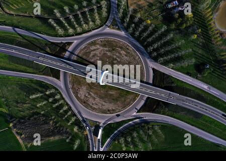 Road junction with roundabouts. Highway. Drone, aerial view Stock Photo ...