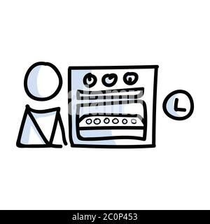 Cute stick figure baker using oven lineart icon. Dinner preparation ...