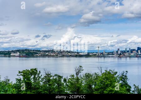 Fluffy clouds hover over Seattle, Washington Stock Photo - Alamy