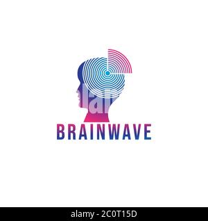 Brainwave logo design template. Blue brain with a wave signal spin ...