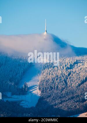 Winter weather on the top of Jested mountain peak, near Liberec, Czech ...