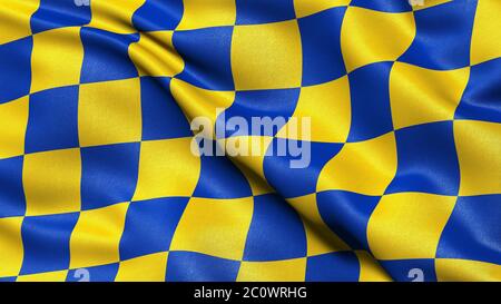 Surrey flag, England, waving in the wind, sky and sun background. 3d ...