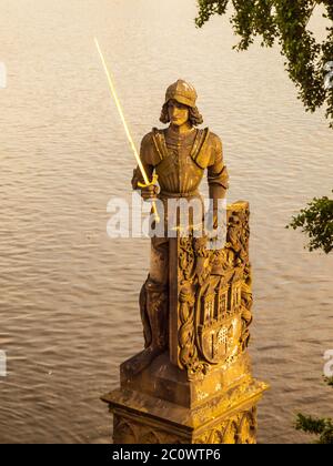 Statue of Knight Brunswick on Charles bridge in Prague Stock Photo - Alamy