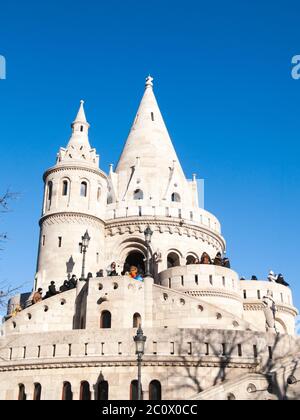 Some of the typical towers of Fisherman's Bastion on the bank of the ...