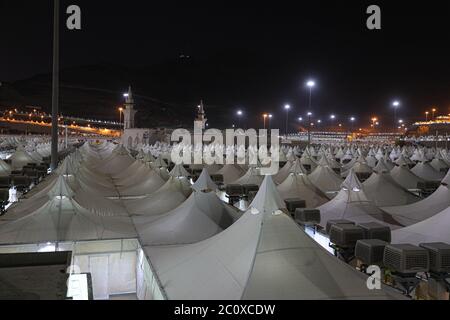 Mina in hajj, night time , Makkah, Saudi Arabia. Macca hajj time Stock ...