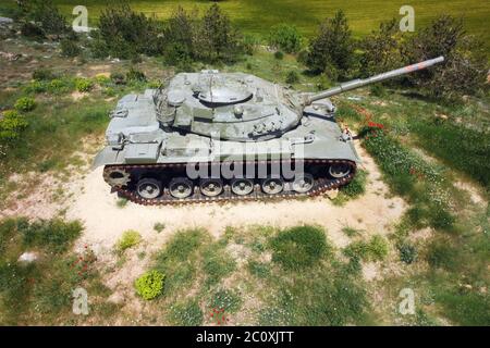 Aerial top view of a military tank Stock Photo - Alamy