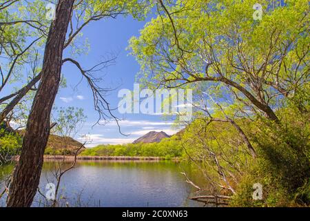 Rocky Mountain and Diamond Lake in the Mt Aspiring National Park near ...