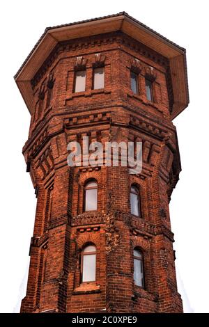 High brick tower isolated on white background Stock Photo - Alamy