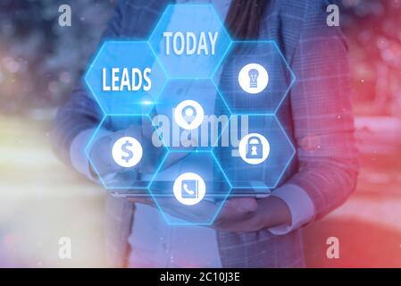 Text sign showing Leads. Business photo showcasing demographic ...