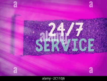 Handwriting text 24 Or 7 Service. Conceptual photo Always available to ...