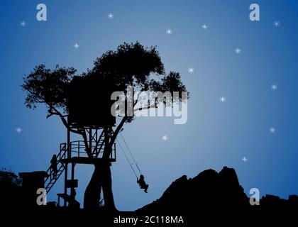 Dreamy Nightscape Illustration Scene Stock Photo - Alamy