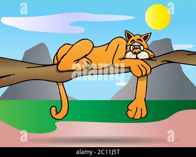 Cute Safari sleepy puma sleeping on branch Stock Photo - Alamy