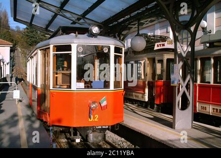 Turin, Piedmont, Italy - 03/10/2006 - The cogwheel train that connects ...