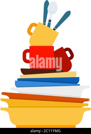 Stack pile of clean white ceramic plates vector illustration on white ...