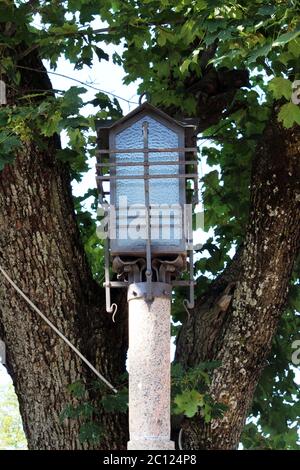 An old electric lamp, the first in the world to use the newly invented ...