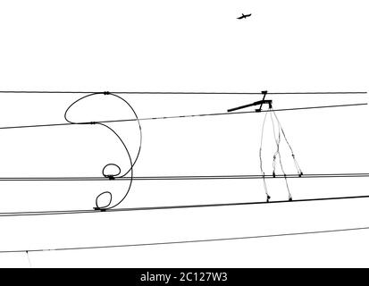 Railway electrification system. Overhead line wire over rail track ...