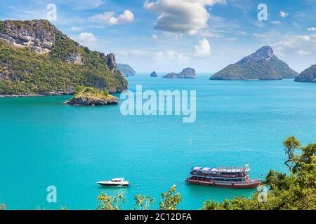 Panoramic aerial view of Mu Ko Ang Thong National Park, Thailand in a ...