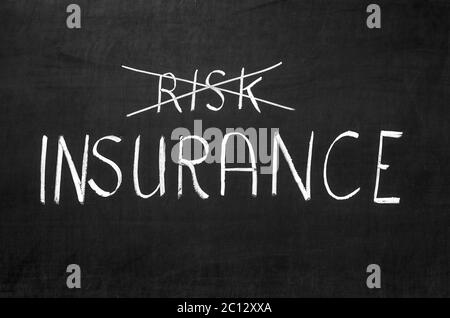 Insurance risk crossed out on the grey blackboard Stock Photo - Alamy