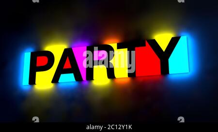 3d illustration of the colorful and glowing lettering of the word dance ...