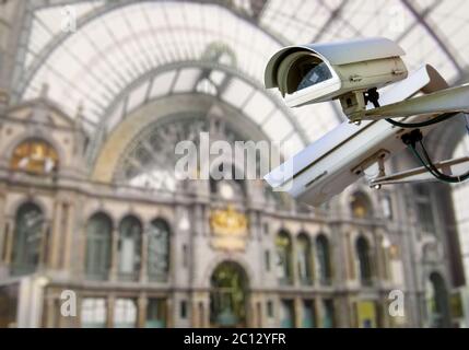CCTV camera surveillance train station Stock Photo - Alamy