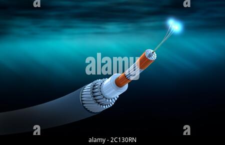 Cross section of a submarine communications cable - 3d illustration ...