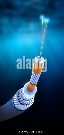 Cross section of a submarine communications cable - 3d illustration ...