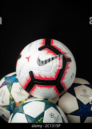 Soccer balls pattern on green background minimal creative sport concept ...