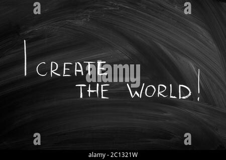 I create the world written on the blackboard with chalk Stock Photo - Alamy