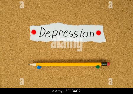 Depression text note message pin on bulletin board Stock Photo - Alamy