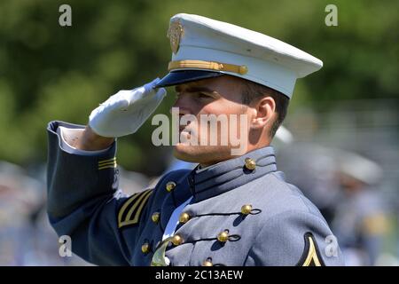 A cadet at the U.S. Military Academy in full parade dress proudly Stock ...