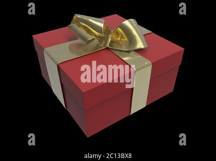 Striped Present box with gifts tied green red bow on white background ...