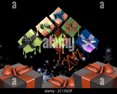Cardboard boxes with bows for gifts Stock Photo - Alamy
