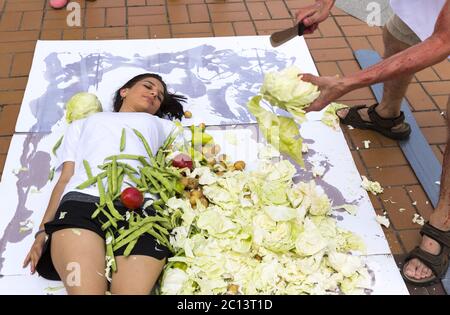 Vegan vegetarian humans cooking protest Stock Photo - Alamy