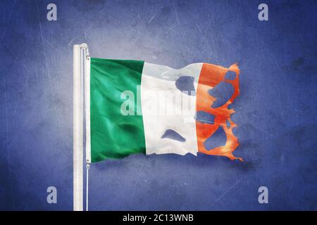 National flag of Ireland against a background of a stone background ...
