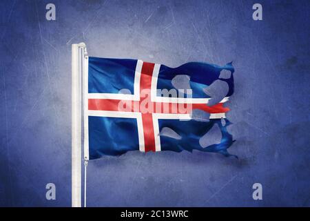 National flag of Iceland against a background of a stone background ...
